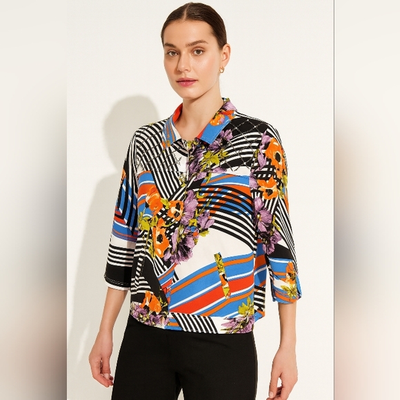 Onque Casuals | Tops | Onque Casuals Retro Bold Print Embellished Snap ...